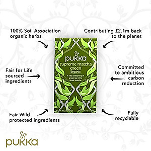 Pukka Supreme Matcha Green, Organic Herbal Green Tea with Oothu, Sencha & Suio Gang, 20 Count (Pack of 3)