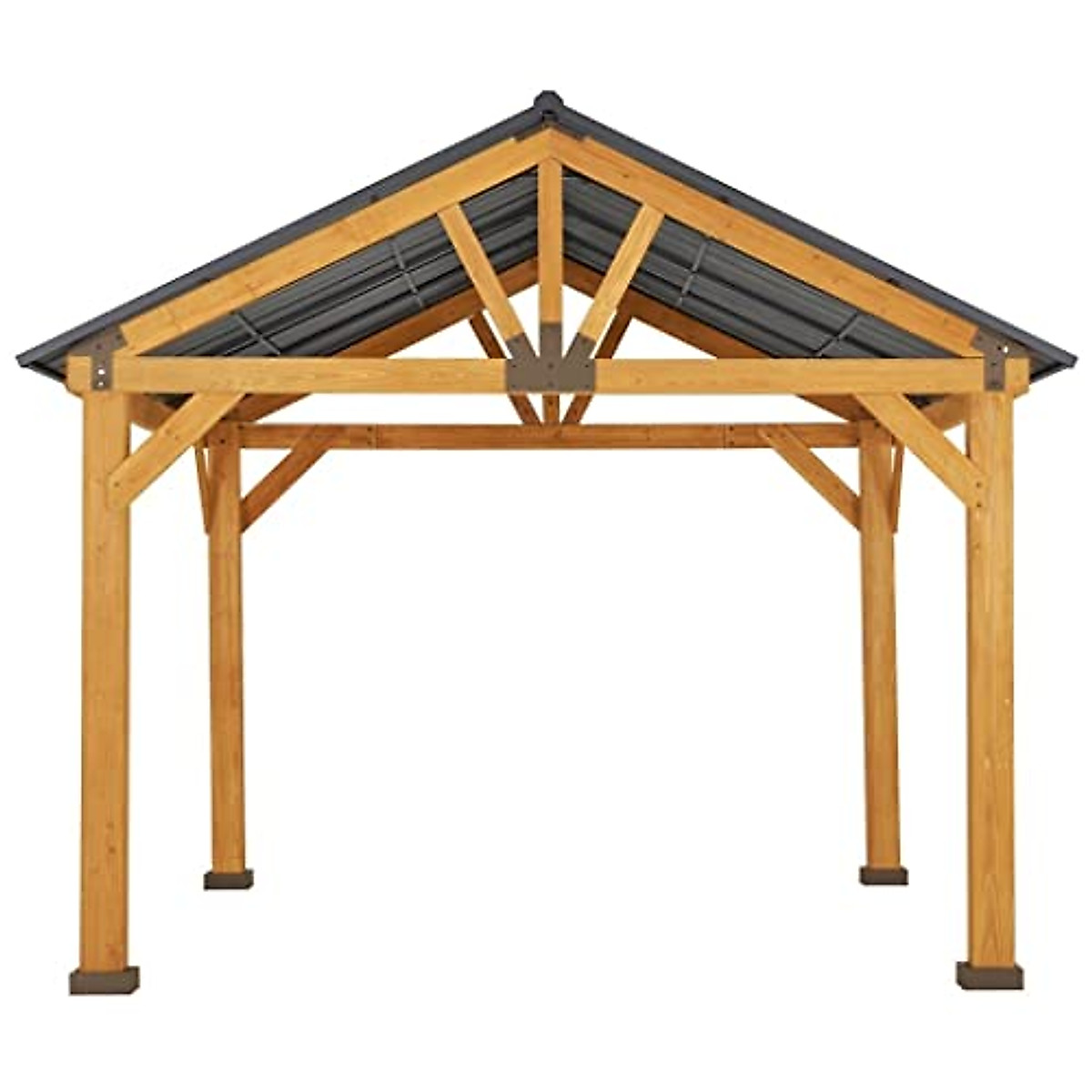 LJMXE 13' X 11'Wood Framed Gazebo with Steel Hardtop Roof,Double Vented Canopy Outdoor Shelter for Patio,Outdoor Furniture