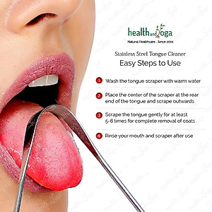 HealthAndYoga™ Tongue Cleaner Scraper - Hygienic, Surgical Grade, Non-Synthetic Grip – Sterilizable Tongue Brush Cleaner (Surgical Steel - 2 Pack)