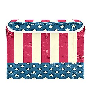 Blueangle Collapsible Storage Boxes 1 Pack, American Vintage Flag Storage Baskets with Lids and Handle for Home Bedroom Closet Office（276）