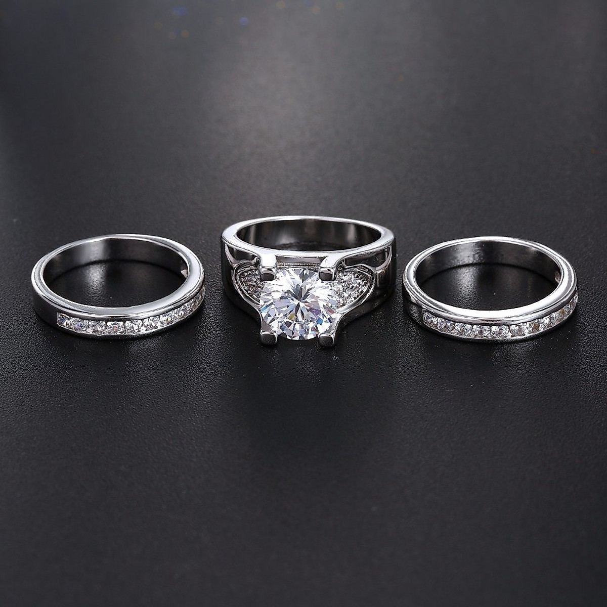 3 PCS Round Cut CZ Bridal Sets - 5.56 Ct Cubic Zirconia Silver Color Promise Engagement Wedding Rings Set for Women