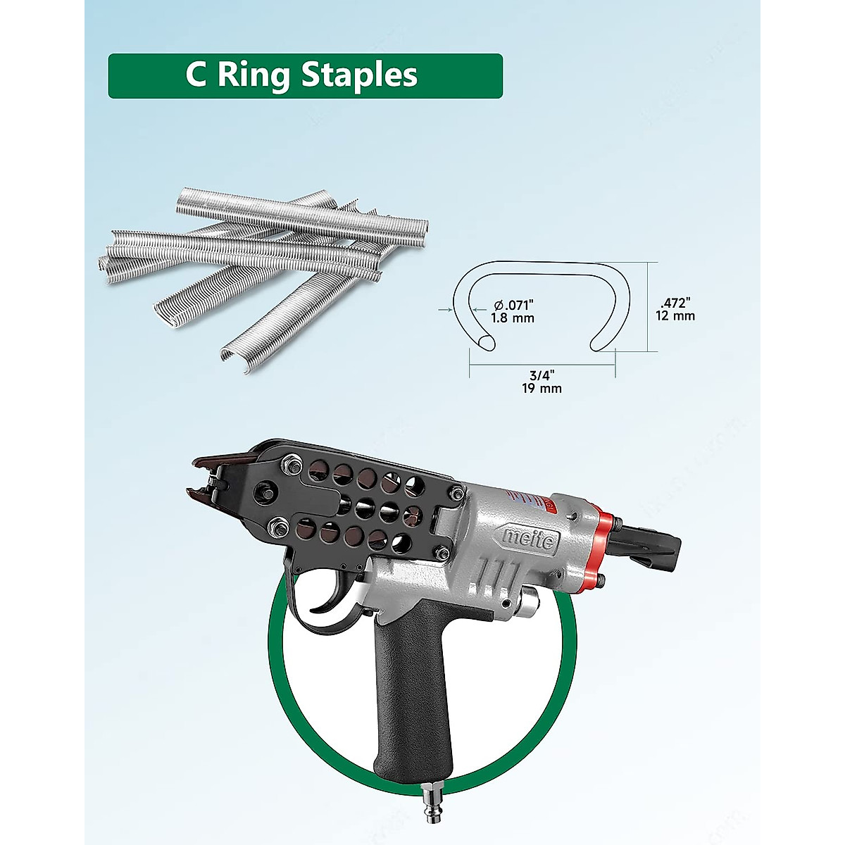 meite SC7 15 Gauge C Ring Staples 3/4" Inner Crown 15/16" (24 mm) Outer Crown Galvanized C Ring Fasteners for C Ring Pliers 10,000 PCS/Box (4 Boxes Pack)