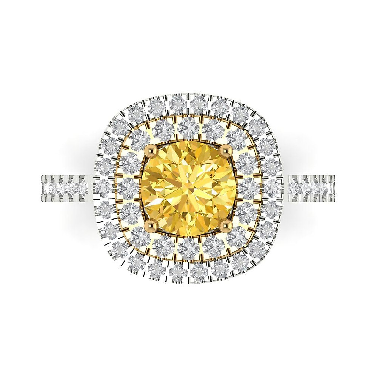 Clara Pucci 1.75ct Round Cut Solitaire Halo Top Natural Citrine Designer Anniversary Bridal Engagement Ring 14k White & Yellow Gold 8.5
