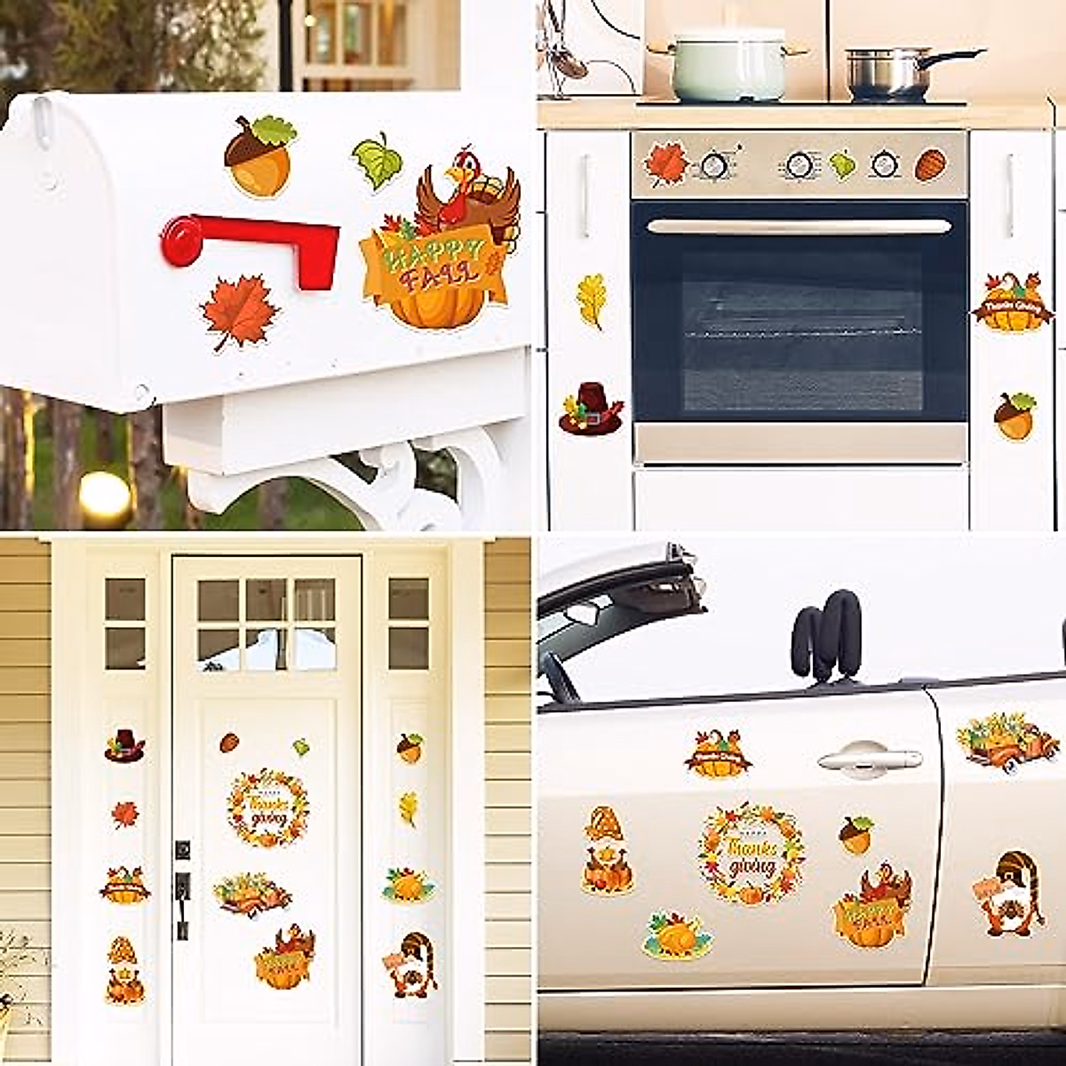 Whaline 15Pcs Thanksgiving Fridge Magnets Truck Pumpkin Turkey Gnome Refrigerator Magnets Thankful Magnetic Stickers for Autumn Holiday Home Office School Kitchen Locker Decoration