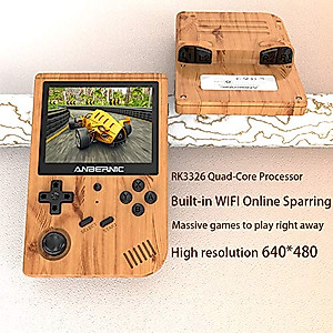 HAIHUANG RG351V Handheld Game Console , Plug & Play Video Games Supports Double TF Extend 256GB , Portable Game Console 3.5 Inch IPS Screen 2521 Games (Wood), LE