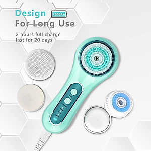 UMICKOO Face Scrubber Exfoliator,Facial Cleansing Brush Rechargeable IPX7 Waterproof with 5 Brush Heads,Electric Face Spin Brush for Exfoliating, Massaging and Deep Cleansing