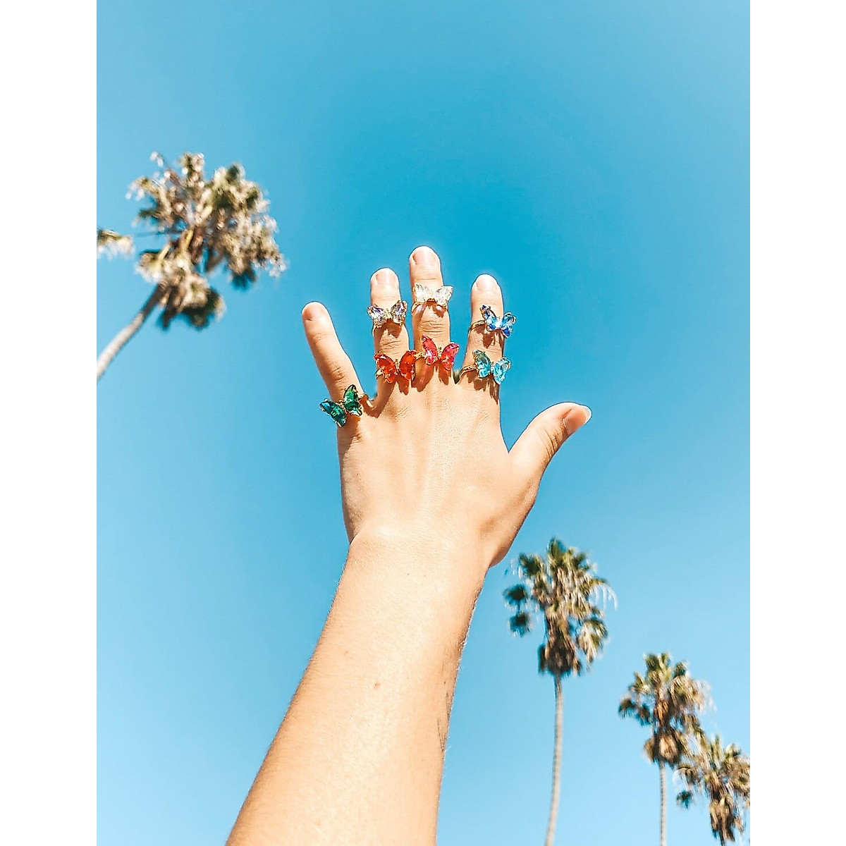 MISS RIGHT Butterfly Crystal Ring for Women: 18K Gold Plated Vintage Boho Cute Finger Knuckle Adjustable Chunky Rings Aesthetic (Lt.Purple)