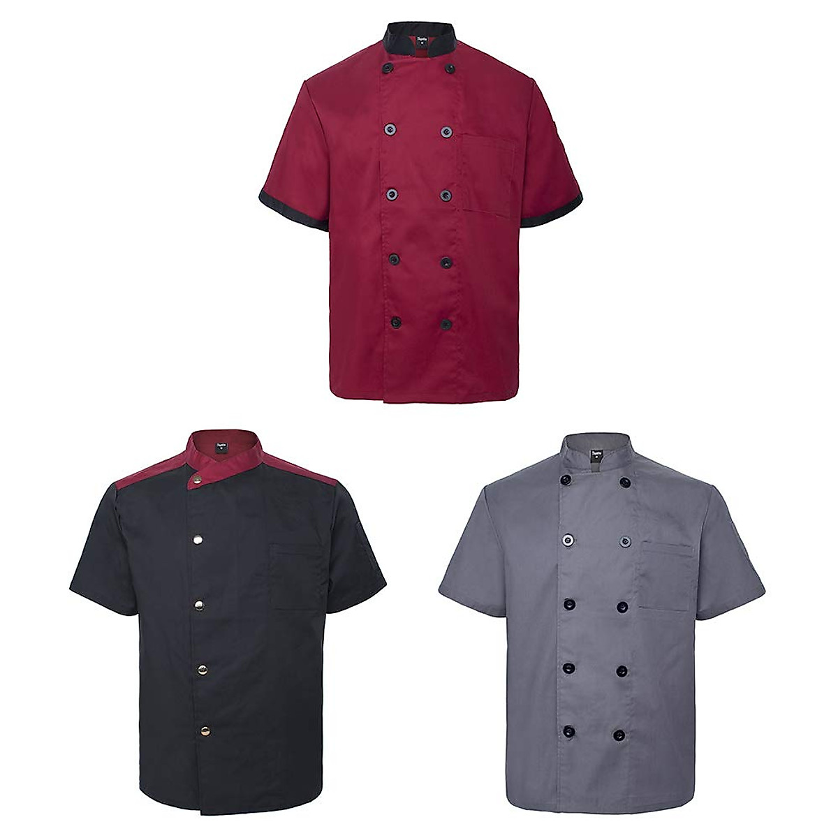 TopTie 3 Pack Men & Women Short Sleeve Chef Coat Jacket-set3-3XL