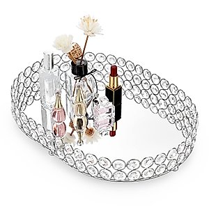 Hipiwe Crystal Vanity Tray, Mirrored Dresser Perfume Trays for Makeup Tray Cosmetic Skin Care Storage, Jewelry Trinket Organizer Tray for Bathroom Countertop Home Decor, Large