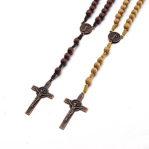 UILZ Rosary Beads Catholic for Women Handmade Wooden Catholic Rosay with Jesus Christ Crucifix Cross Real Healing Wooden Rosary Beads Yoga Meditation Prayer Bead Necklace