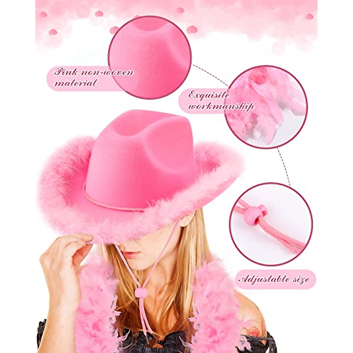 Zhanmai 18 Pieces Pink Cowgirl Hat Feather Boa Heart Shaped Sunglasses Cowboy Hat Pink Boa for Western Bachelorette Party