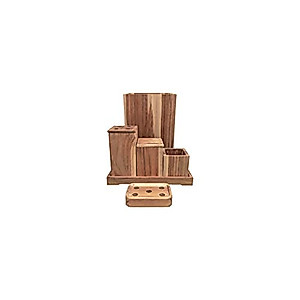 EcoDecors Eleganto 8 Piece Teak Wood Fully Assembled Bathroom Amenities Accessories Set in Natural Finish
