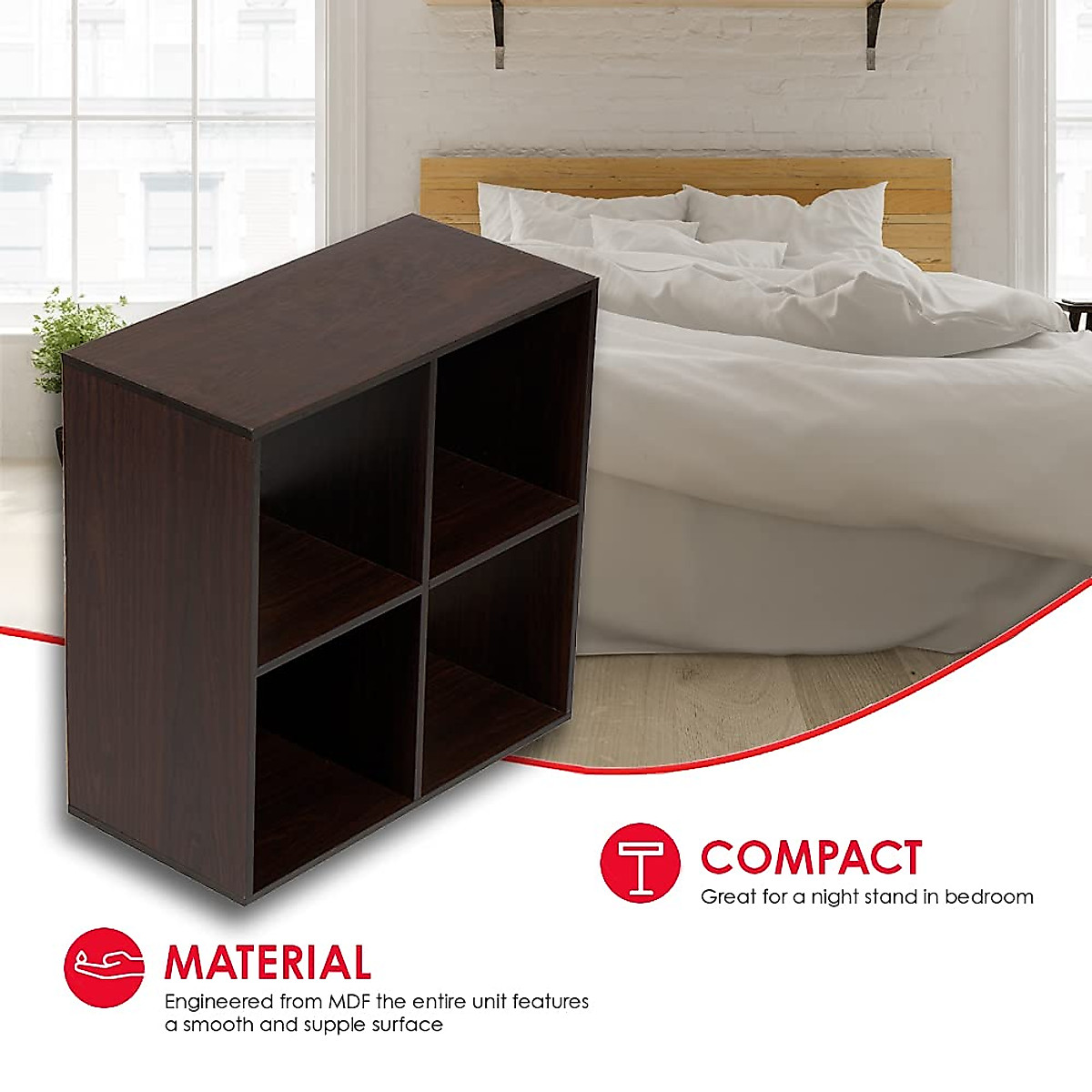 Home Basics Open and Enclosed Cube MDF Storage Organizer, Espresso (4 Cube)