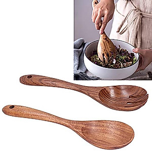 2 Pcs Salad Tongs, Wooden Salad Servers, Fork and Spoon Set for Cooking