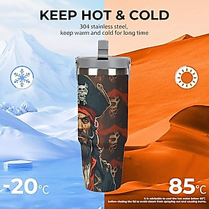 WITHSBKK 30oz Car Cup Pirate Captain Printed with Portable, Stainless Steel Travel Mug, Vacuum Insulated Tumbler And Straw, Leakproof for Car & Outdoor, UV Printed Design