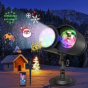 Christmas Halloween Projector Lights, Remote Control Timer 2-in-1 Ocean Wave Snowflake LED Projection Lamp Waterproof, Indoor Outdoor LED Projector Light for Holiday Party Garden Landscape Decorations