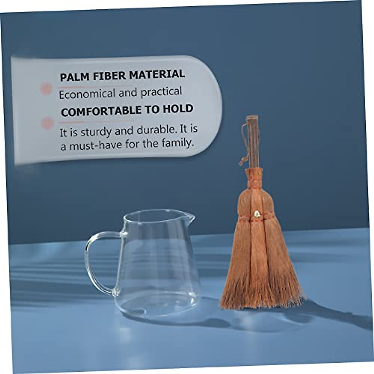 UTHCLO Brown Silk Broom Palm Whisk Broom with Handle Mini Witch for Desk Mini Brush Heavy Duty Desk Short Handle Broom Desk Cleaning Brush Straw Broom Small Natural Handle