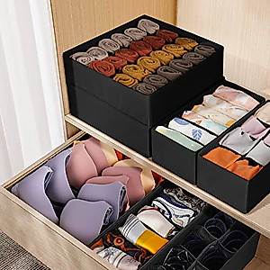 Criusia 4 Pack Sock Underwear Organizer Dividers, 44 Cell Drawer Organizers for Clothing, Foldable Closet Organizers and Storage for Bras, Socks, Underwear, Ties (Black)