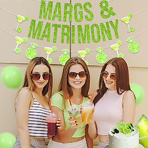 kreat4joy Margs and Matrimony Bachelorette Decorations Banner, Margarita Bachelorette Party Decorations, Lemon Cocktail Banner Garland for Mexican Fiesta Cactus Bridal Shower Wedding Engagement