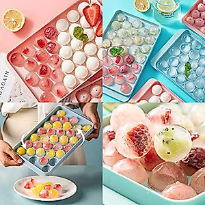 Round Ice Cube Tray with Lid & Bin Ice Ball Maker Mold for Freezer with Container Mini Circle Ice Cube Tray Making 66PCS Sphere Ice Chilling Cocktail Whiskey Tea Coffee 2 Trays 1 ice Bucket & Scoop