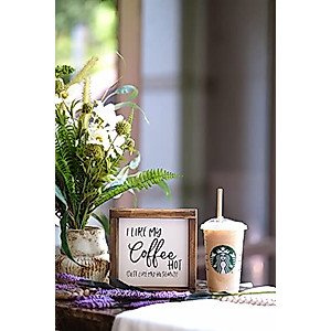 Lavender Inspired I Like My Coffee Hot, Just Like My Husband-Funny Coffee Signs for Kitchen Decor-Farmhouse Coffee Bar Decor Signs -Tiered Tray Signs-Rustic Coffee Sign with Funny Quote-, 7x7