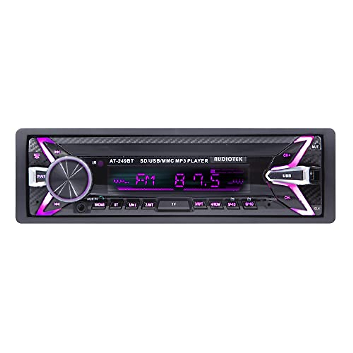 Audiotek AT-249BT Single Din Digital Media Player Stereo Receiver 200W with Bluetooth/USB/FM / MP3 - Built-in Wireless Technology for Hands-Free Talking and Audio Streaming