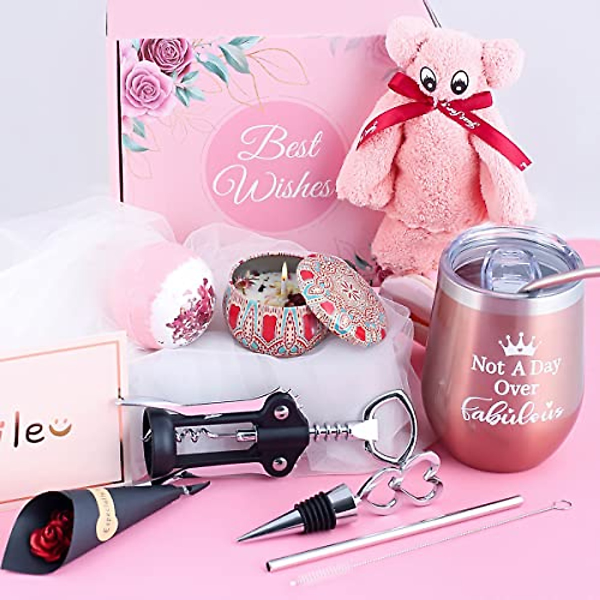 Antianxia Birthday Gifts for Women, Valentine's Day Mother's Day Wife Sisters Best Female Gifts for Coworkers Spa Friendship Gifts Insulated Wine Glass Set Gifts