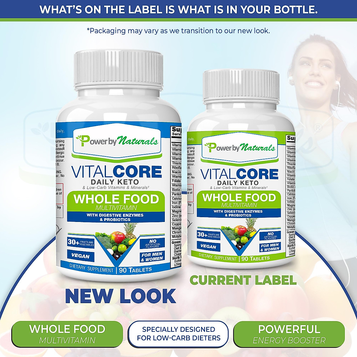Power By Naturals Vital Core Daily Keto Whole Food Multivitamin for Women & Men | Supports Energy, Tiredness, & Keto Sickness, Digestive Enzymes, Probiotics Whole Food Vitamins & Minerals | 90 Tablets