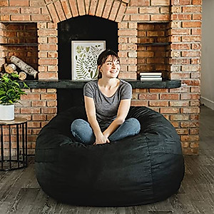 Big Joe Fuf Large Foam Filled Bean Bag Chair with Removable Cover, Black Lenox, Durable Woven Polyester, 4 feet Big