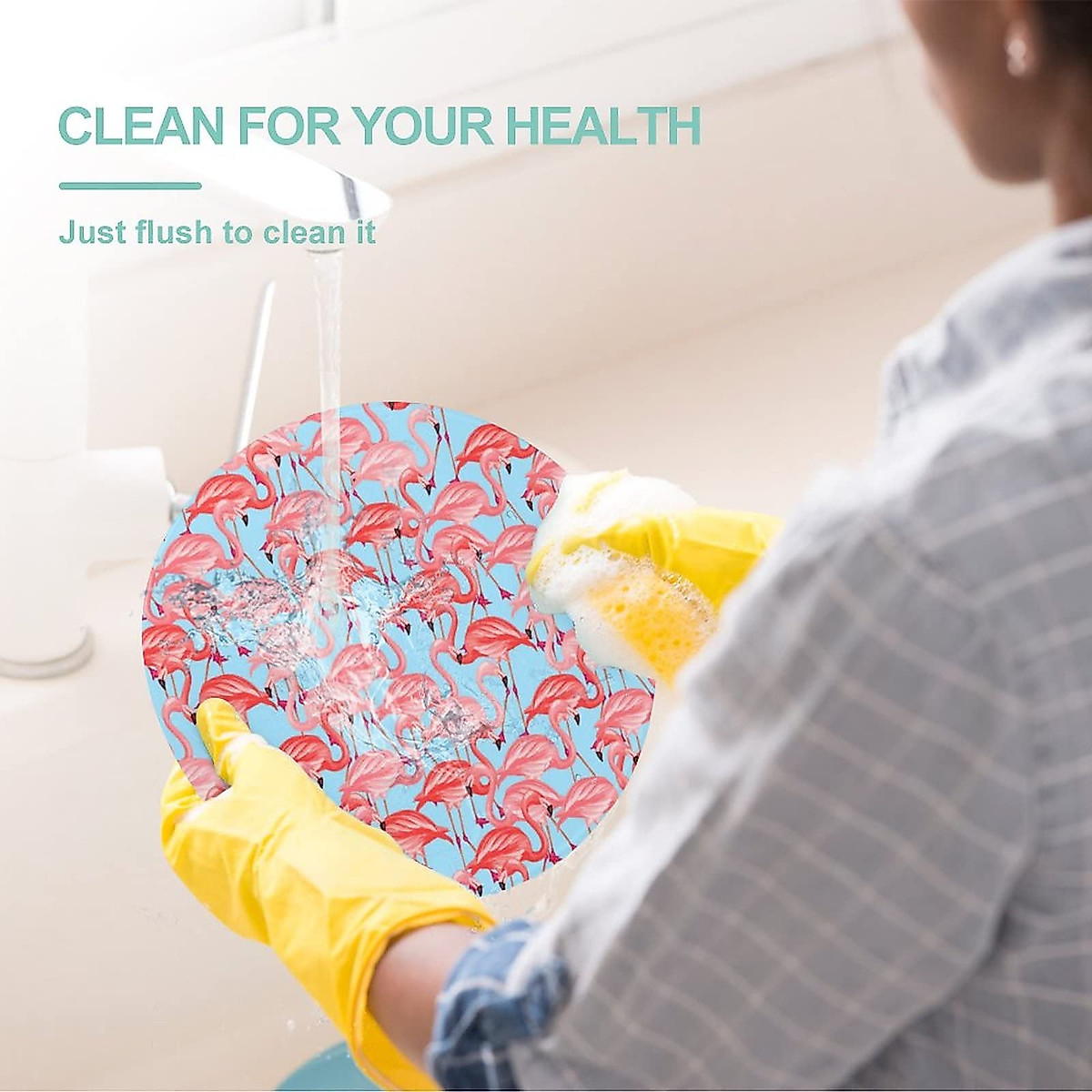 Tropical Pink Flamingo Glass Cutting Board Round Kitchen Decorative Chopping Blocks Mats Food Tray for Men Women