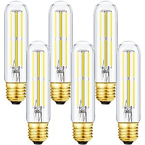 T10 Led Bulb,Dimmable 6W Led Tubular Bulbs, 60 Watt Incandescent Bulb Equivalent, 5000K Cool White, Clear Glass, E26 Base Lamp Bulb, for Cabinet Display Cabinet etc. (Cool White-6P)