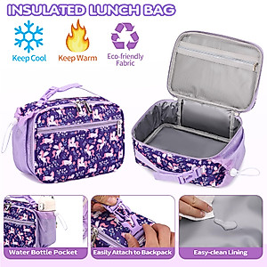 School Backpack Kids Set Middle Elementary Preschool Kindergarten with Lunch Bag & Pencil Case Bookbags for Boys Girls Teen (Unicorn-Navy Blue)