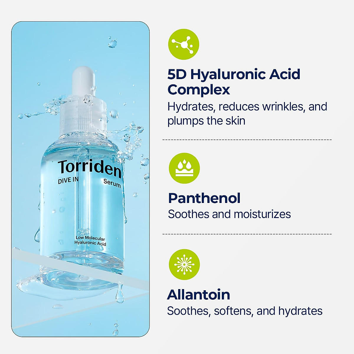 Torriden DIVE IN Hyaluronic Acid Serum 50ml (1.69 fl.oz.) | Deep Hydration to Get Glow Skin | Hyaluronic Acid, Panthenol, Allantoin | Korean Facial Serum