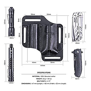 NEXTORCH EDC Leather Sheath, Multitools Sheath,Knife Belt Sheath/Leather Flashlight Holster/EDC Pocket Organizer Sheath for men, FLashlight Sheath for Knives/Flashlights/Tactical Pens/Tools