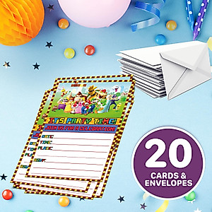 Set of 20 Classic Video GameThemed Happy Birthday Invitation Cards & Envelopes - Lightweight (240g), Postcard Style Invites for the Perfect Party Pack