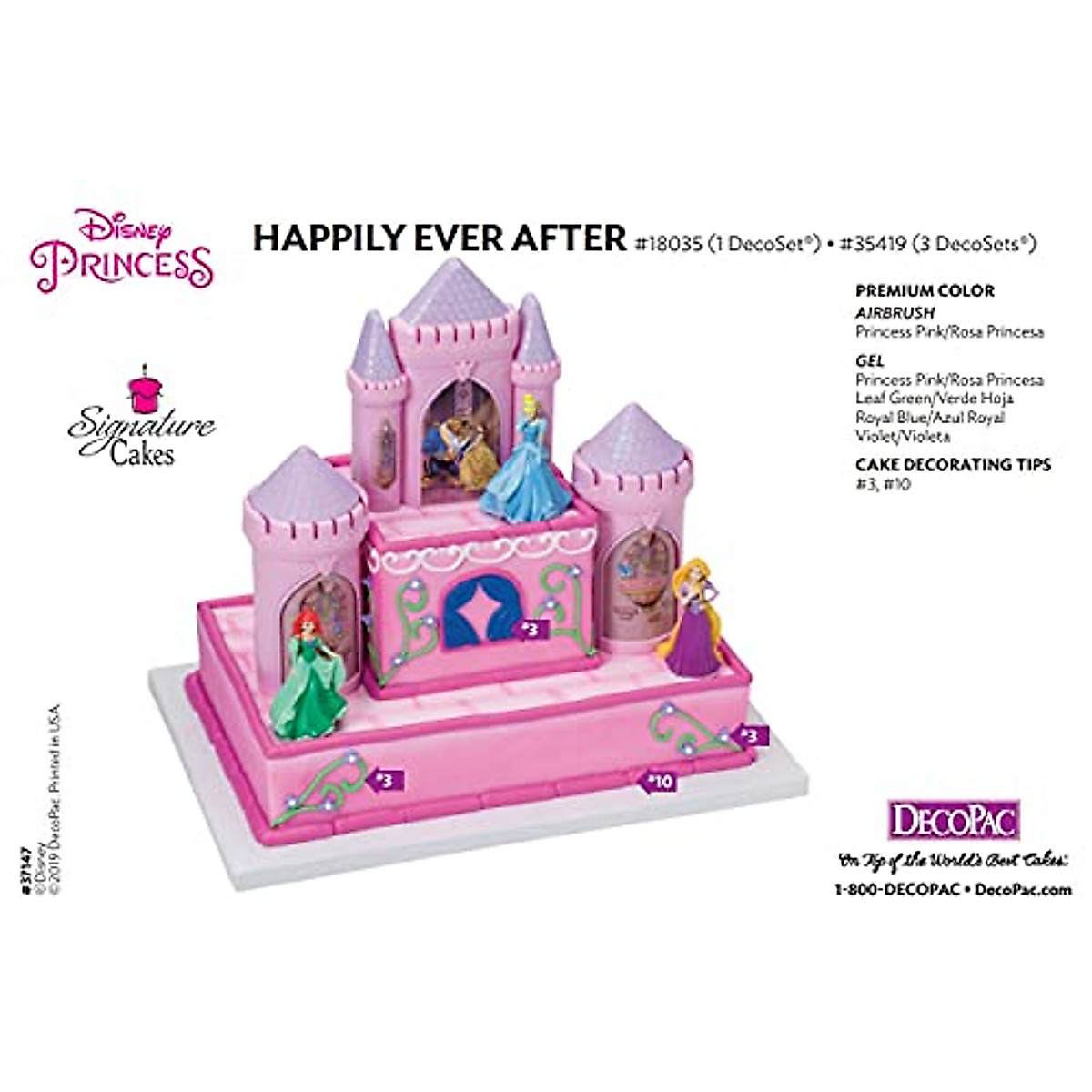 DECOPAC Disney Princess Happily Ever After Signature DecoSet Cake Topper, 4.8" L x 2.5" W x 6" H, Pink