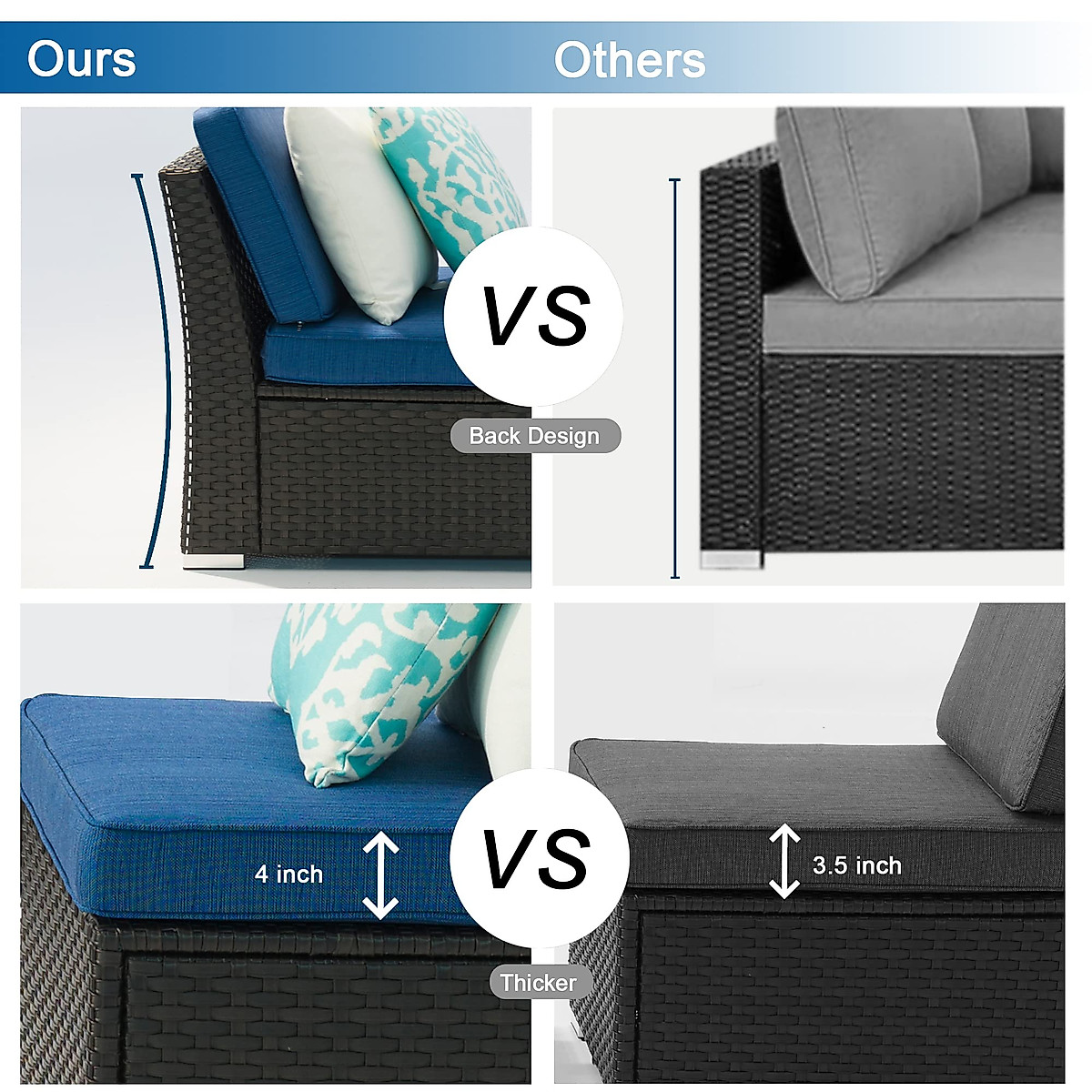 iArtHand 7PCS Patio Sofa Set with Coffee Table Patio Conversation Set Outdoor Sectional Sofa PE Rattan Set Outdoor Furniture Sets All Weather with Thickened Cushion, Manual Weaving