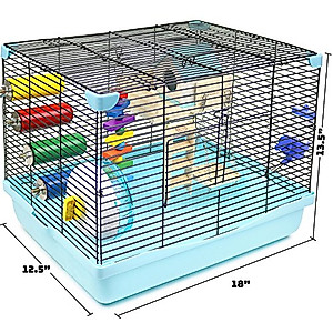 Hamster Cage | Dwarf Hamster Habitat with Exercise Wheel, Water Bottle & Accessories | 18" L x 12.5" W x 13.5" H by GalaPet