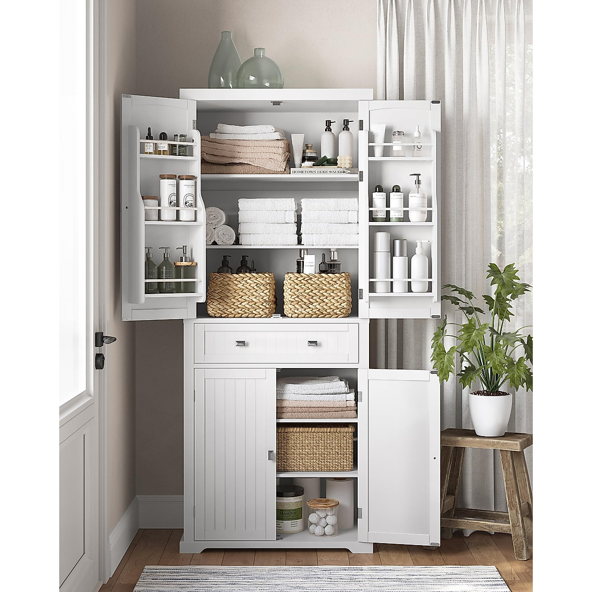 VASAGLE Pantry Cabinet, 71.7-Inch High Freestanding Tall Cupboard Storage Cabinet with a Drawer, 2 Cabinets, 4 Adjustable Shelves, 6 Door Shelves, for Living Room, Kitchen, White UBBC561P31V2