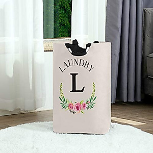 Laundry Hamper Personalized Floral Initial Laundry Basket Shopping Bag, Collapsible Fabric Laundry Hamper, Foldable Clothes Bag for Toy Bins, Gift Baskets, Bedroom, Clothes, Baby Hamper 2100087(L)