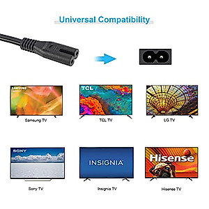 AC Power Cord Compatible Samsung TV, TCL lg Sony Sharp Insignia Hisense Toshiba TV 6 Feet 2 Prong Power Cable Replacement