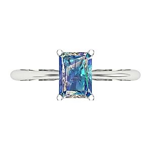 Clara Pucci 1.0 ct Radiant Cut Solitaire Blue Moissanite Ideal Engagement Bridal Promise Anniversary Designer Ring 18K White Gold SZ 4.5