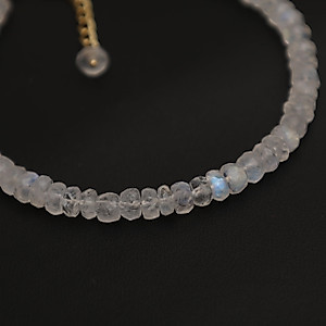 Gempires Rainbow Moonstone Beaded Bracelet, Faceted Beads 4-5 mm, Moonstone Crystal Bracelet for Women, June Birthstone, Gift for Her, 14k Gold Plated 8 inches Adjustable Chain
