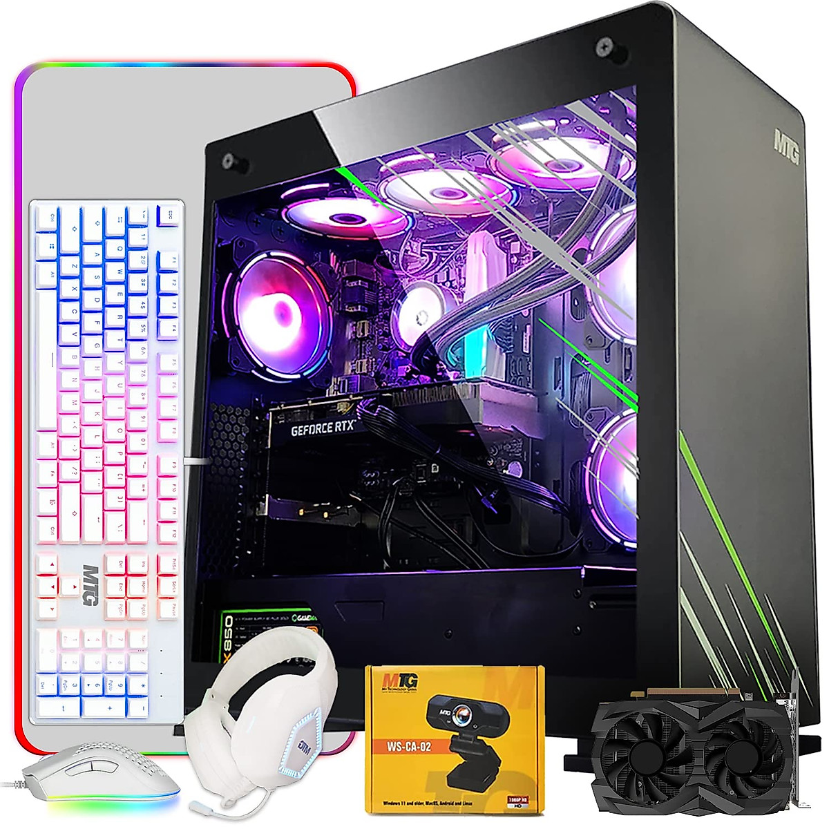 Aurora Max Gaming Tower PC- Intel Core i5 12th Gen, GTX 1660S 6GB 192 Bits, 16GB RGB Ram, 1TB Nvme, 4 in 1 Gaming Kit, Webcam, Liquid Cooling Win 11 Home
