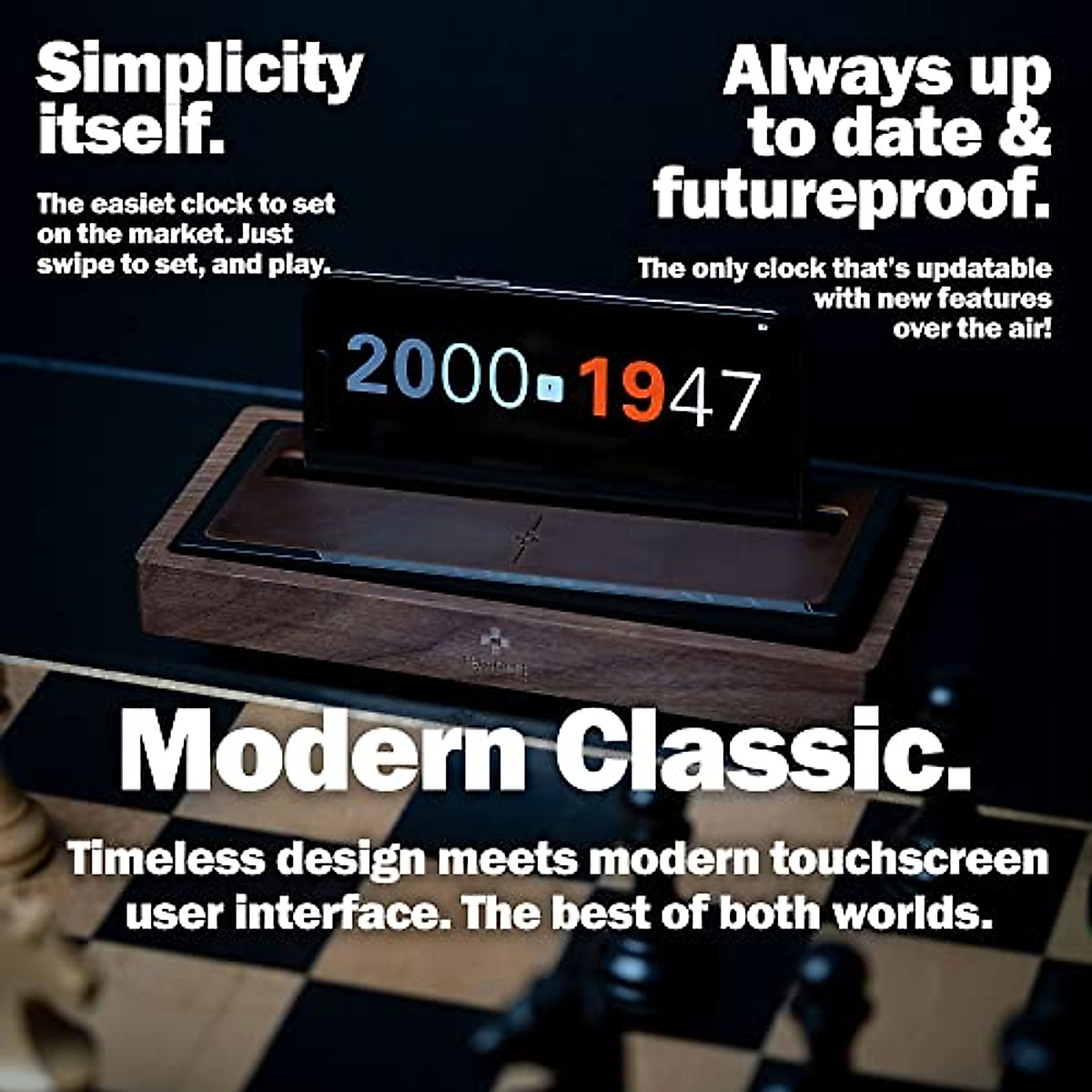 Tempest Deluxe - 2025 Edition - A Luxurious Walnut and Leather Chess Clock/Phone Dock Hybrid. Includes Deluxe Dock Plus Bundled iOS and Android Software (Phone is not Included)