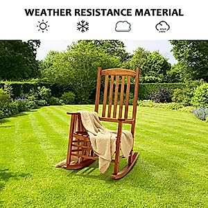 Hupmad Wooden Rocking Chair Rocker Outdoor Oversized Porch Rocker Chair,Patio Wooden Rocker with High Back and Armrest,All Weather Rocker Slatted for Backyard,Garden,400 lbs Support,Natural