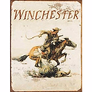 Vintage New Tin Poster Winchester Firearms Western Riding Cowboy Metal Tin Sign 8x12 Inch Retro Art Home Bar Restaurant Coffee Shop Garden Garage Wall Decor Classic Metal Plaque