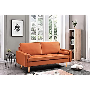 Container Furniture Direct 2-Piece Set Faux Leather Sofa for The Modern Living Room with Removable Cushions and Solid Wood Legs, Luxury Style Button-Tufted Loveseat and Couch, Red Orange