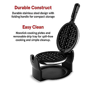 Gourmia GWM448 Rotating Waffle Maker - 180° Rotation - Variable browning control - Indicator lights - Easy to clean - Stainless steel