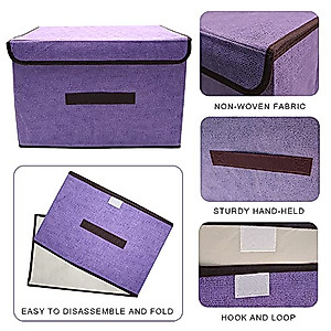 LELE LIFE Foldable Storage Box with Dustproof Lid and Handle, Foldable Storage Bin Collapsible Storage Organizer for Closet, Bedroom, Home, Purple